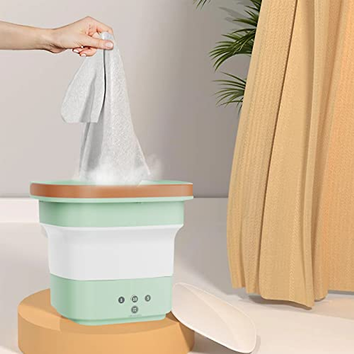 Portable Washing Machine, 4.5L 3-Speed Adjustment Mini Foldable Washer with Drain Basket USB Compact Outdoor Washing Machine for Underwear, Sock, Baby Clothes (Green)