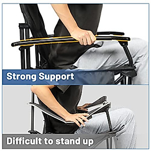 TIMBER RIDGE Folding Camping Chair with Padded Hard Armrest and Cup Holder-for Outdoor, Camp, Fishing, Hiking, Lawn, Including Carry Bag, Aluminum, (Black)