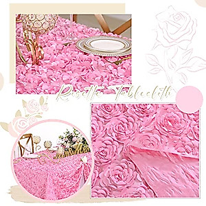 Baby Shower Tablecloth 50x102 Inches Pink Tablecloth Rectangle Satin Overlay Rosette Tablecloth 3D Floral Tablecloth for Wedding Party Event