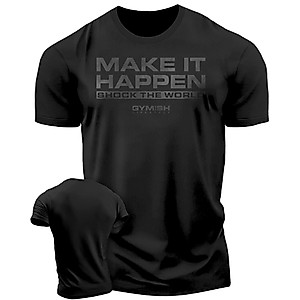 Shock The World Make It Happen Simple Weightlifting Workout Gym Tshirt (LG, Shock The World Black)