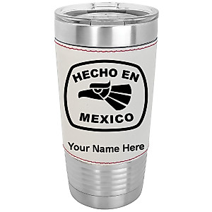 LaserGram 20oz Vacuum Insulated Tumbler Mug, Hecho en Mexico, Personalized Engraving Included (Faux Leather, Baseball Style)