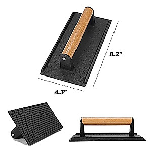 Skyflame Cheese Melting Dome & Grill Press Kit, 12'' Stainless Steel Basting Cover and 8'' Cast Iron Burger Bacon Press, 2pcs Griddle Accessories Set for Flat Top BBQ Teppanyaki Indoor/Outdoor Cooking