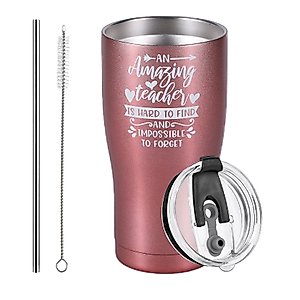 AAtlonia Teacher Gifts, Teacher Tumbler-An amazing teacher is hard to find- Teacher Retirement Gifts for Women, Teacher Coffee Mug Appreciation Gifts (Rose Gold)