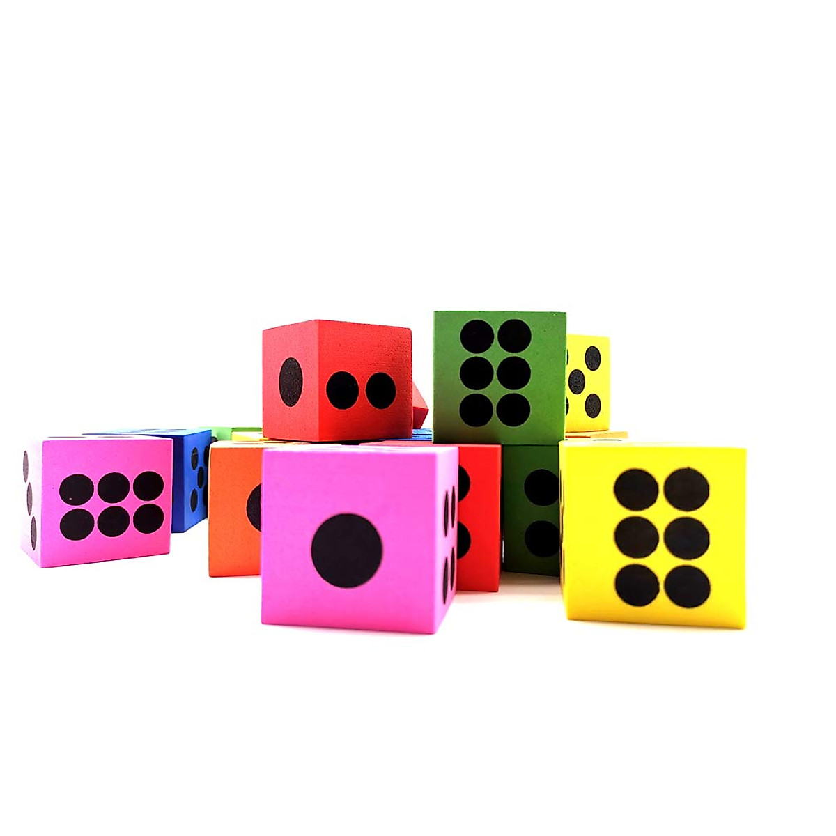 Qidiwin EVA Foam Dices, Colorful Dot Foam Dice for Kids, Building Toys,Educational Toys, Party Supplies, 6 Colors, 24 Pcs