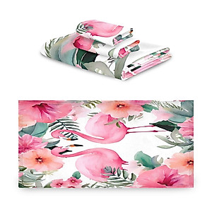 Flradish Flamingos Palm Flower Towels 3 Pack Bath Towels for Bathroom Set Soft Cotton Highly Absorbent Lightweight & Quickdry Towel Set 1 Bath Towel,1 Hand Towel,1 Washclothe