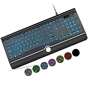 Luzarriba Large Key Keyboard, Wired Computer Keyboard with Wrist Rest, 7-Color Backlit, USB Plug-and-Play, Foldable Stands, Spill-Resistant, Corded Full-Size Keyboard Compatible with PC, Laptop