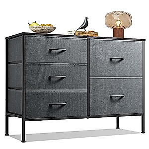 WLIVE Dresser for Bedroom with 5 Drawers, Wide Bedroom Dresser with Drawer Organizers, Chest of Drawers, Fabric Dresser for Living Room, Closet, Hallway, Nursery, Dark Grey