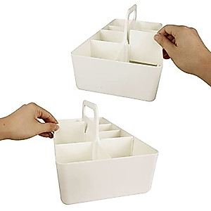 Baby Shower Caddy Plastic Nursery Portable Storage Organizer Caddy Tote for Child/Kids, Divided Basket Bin with Plastic Handle for Bathroom, Dorm Room, Holds Hand Soap, Bottles, Spoons (Beige)