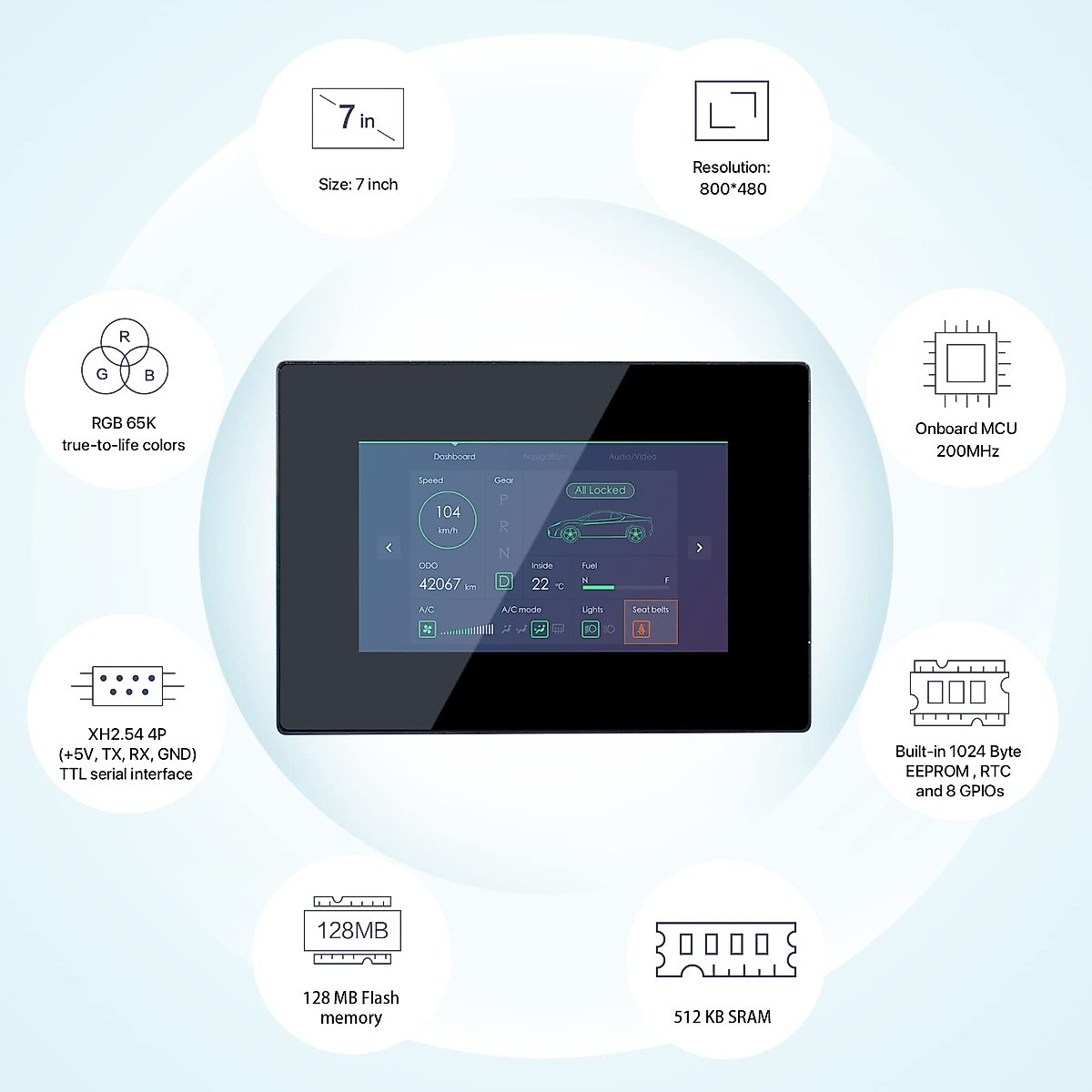 Nextion 7.0″ Intelligent HMI Display NX8048P070-011C-Y Capacitive LCD-TFT Touch Screen 800 * 480 with Enclosure, Nextion Display Support Video Audio Animation Play Functions.