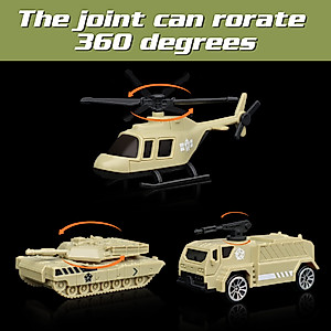 XDUOYJOY Military Tank Toy Sets, Army Toys with 7 Vehicles, Army Men Trucks Helicopter Birthday Gift for Boys Age 4-7, Easy to Store