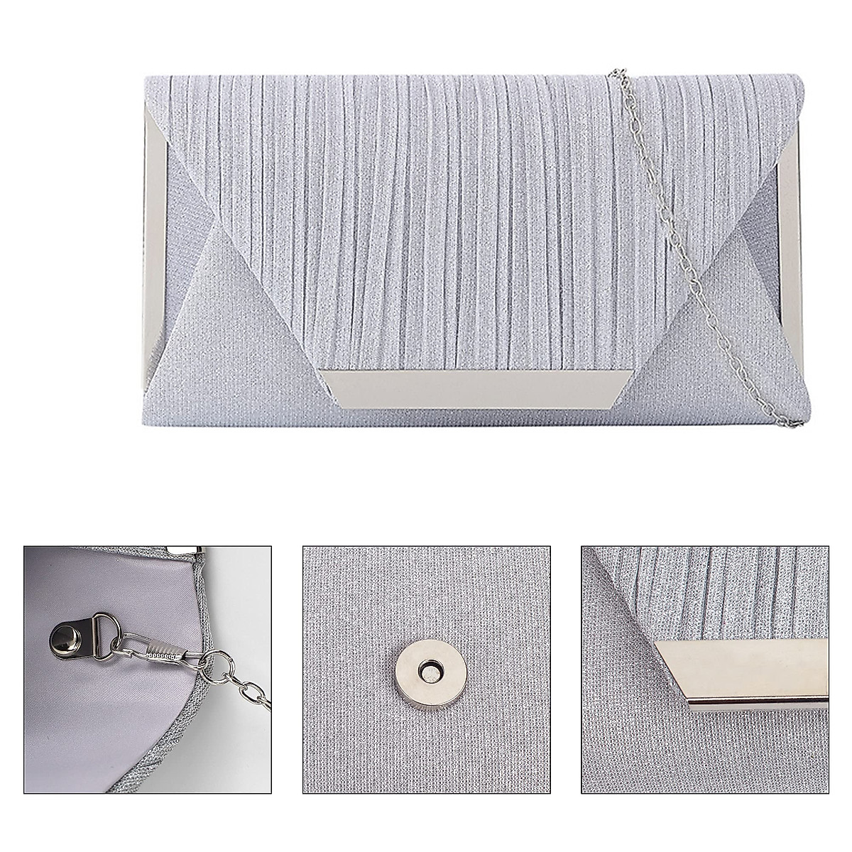 Quniko Glitter Clutch Purse Evening Handbag Formal Wedding Party Prom Bag, Silver