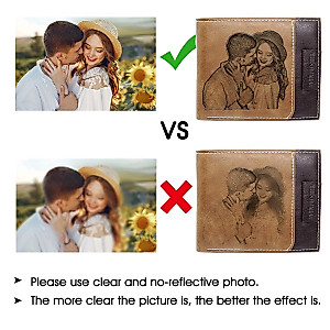 Amlion Personalized Custom Wallets, Engraved Leather Photo Wallet for Men Dad Husband Brown