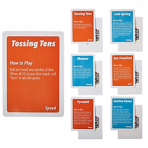 Tossing Tens - 50+ Fast, Frenzied Dice Games and 40 Colorful Dice - Included Deck of Unique Dice-chucking Activities for Game Night, 1-4 Players, Quick Play Time, Math Games (Deluxe w/Dice Cups)