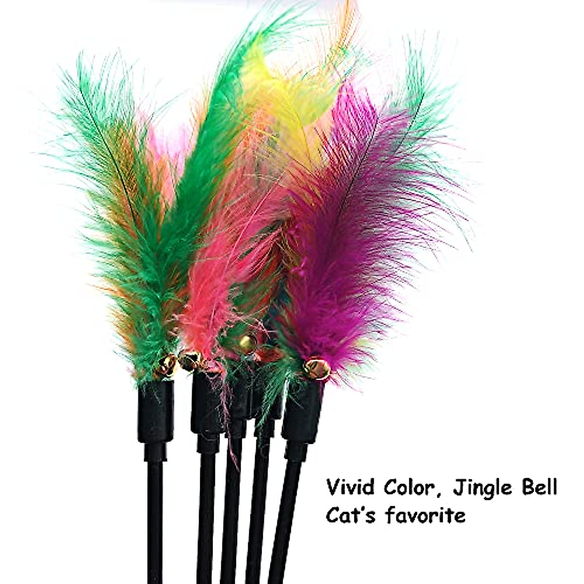 IUHKBH Cat Feather Toys, Interactive Cat Wand Toys Cat Teaser with Bell - 18'' Long Feather Wand for Cat and Kitten (6 Pcs)