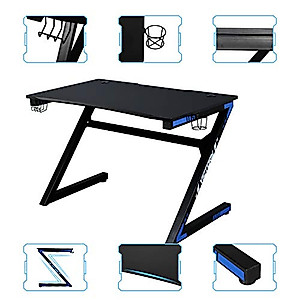 YIGOBUY Gaming Computer Desk 46 Inch Large Gaming Table Z Shape Black Racing Table Student Desk with& Headphone Hook for Kids Adults Home Office Bedroom Computer Workstation