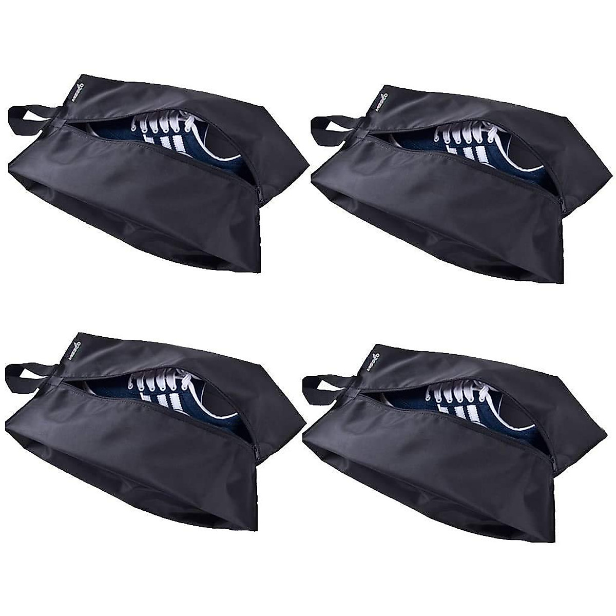 MISSLO Portable Nylon Travel Shoe Bags with Zipper Closure (Pack 4, Black)