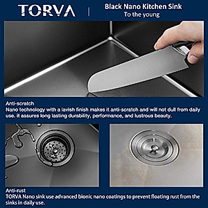 TORVA 25 x 18 Inch Gloss Black Ceramic Coating with NanoTek Undermount Kitchen Sink, PVD Coated Gunmetal Sink,16 Gauge Stainless Steel Wet Bar or Prep Sinks Single Bowl, Dark Gray