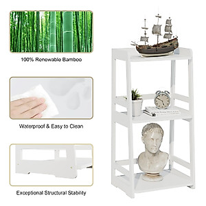 Daflymaco 3 Tier White Ladder Shelf, Solid Wood Bookshelf, Small Bookcase, Book Shelves Storage Organizer for Bathroom, Living Room, Kitchen, Bedroom, Office