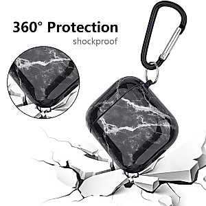 CAGOS for Airpod Case, Cute Marble Protective Hard Cover with Keychain Compatible with Apple Airpods 2nd/1st Generation Case for Women Men, Black