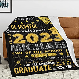 AOUER Personalized Graduation Blanket Gifts 2023,Custom Name Graduation Blanket College Gift,Graduation Party Supplies for Him&Her Graduation Blanket Decorations,High School Class of 2023 Gift-30x40In