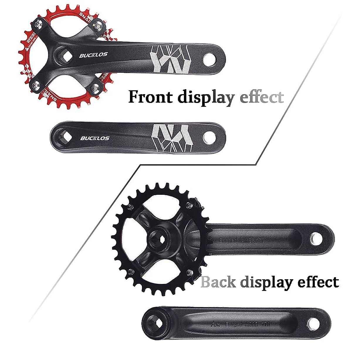 BUCKLOS 104 BCD 30T Mountain Bike Single Speed Crankset，170mm Square Taper Crankset with Narrow Wide Teeth Round Chainring（Six Color）,Bicycle Crank Arm Set