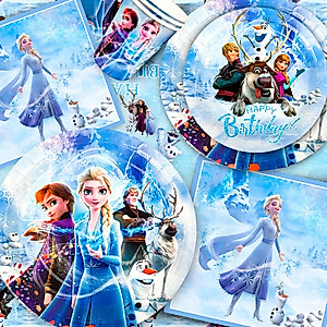 Frozen Birthday Party Supplies,124pcs Frozen Party Decorations&Tableware Set-Frozen Plates Napkins Cups Tablecloth Banner Backdrop,Frozen Balloons etc Frozen Themed Birthday Party Supplies