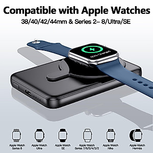 kurdene Wireless Portable Charger, 3 in 1 Magnetic Power Bank Compatible with iWatch Charger,5000mAh Mag-Safe Batteries Pack,Compatible with iPhone 15/14/13/12 Series, Apple Watch, Airpods-Black