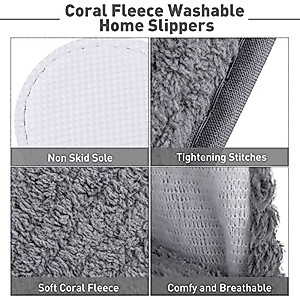 ELCOHO 12 Pairs Closed Toe Spa Slippers Coral Fleece Washable Disposable Home Slippers for Women Men Guests Hotels House Slippers Housewarming Indoors Bathroom Party Traveling, Grey