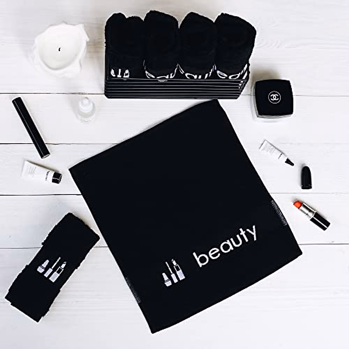 Hiera Home 6 Pack Beauty Washcloth Set, 100% Turkish Cotton Luxury Face Towels, Make up Removal Wash Cloths, (Set of 6 Washcloths, Beauty-Black)