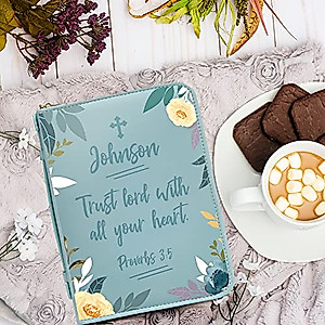 9.6x6.6 Inch Personalized Bible Cover, Custom Bible Cover – Personalized Leatherette Bible Cover and Carrying Case with Handle, Womens Bible Case - Teal (Design 1)