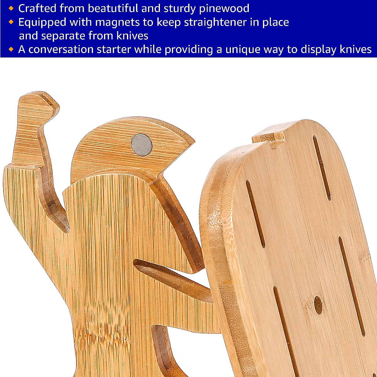 Trademark Innovations Spartan Warrior Pinewood Knife Block Holder with 6 Knives and Sharpener Included