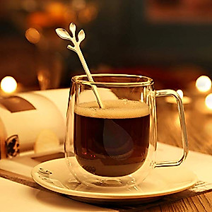 Stainless Steel Gold Leaf Coffee Spoon-AnSaw 10 Pcs Creative Tableware Dessert Spoons, Stirring, Mixing, Sugar, Stir, Ice Cream, Cake, Teaspoon Set (Gold-10Spoon)