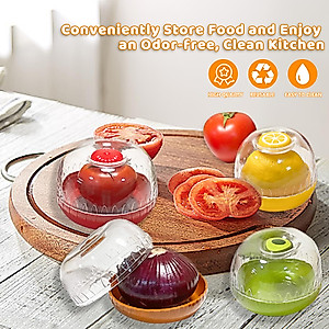 4 Pcs Vegetable and Fruit Storage Containers for Fridge, Refrigerator Vegetable Crisper Makes Food Stays Fresh Longer, BPA Free & Reusable, Ideal Avocado Lemon Tomato and Onion Keeper/Saver/Holder (B)