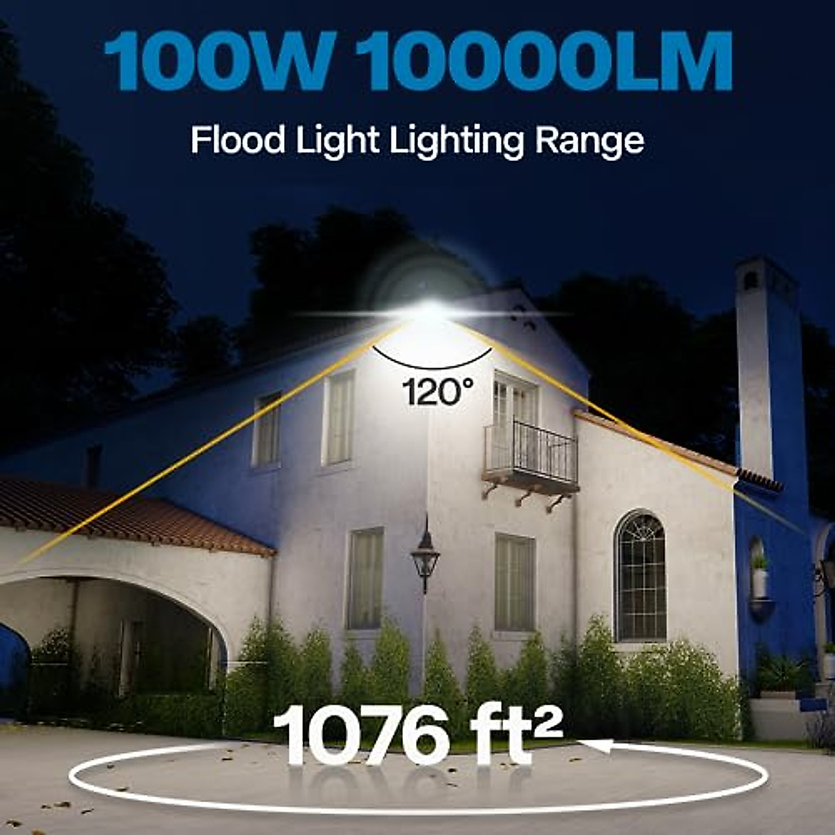 Leddictive 2 Pack LED Flood Lights Outdoor, 100W 10000LM Super Bright Floodlight Outside Work Light with 5.9FT Plug, IP65 Waterproof 6000K Outdoor LED Flood Light for Garage, Yard, Lawn, Garden