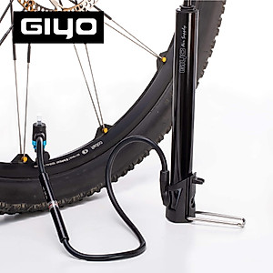 GIYO Bike Frame Floor Pump - Compact & Durable, Fast Tire Inflation for Road & MTB - Presta/Schrader, Max 140 psi - Small Pump with Gauge (GM631)
