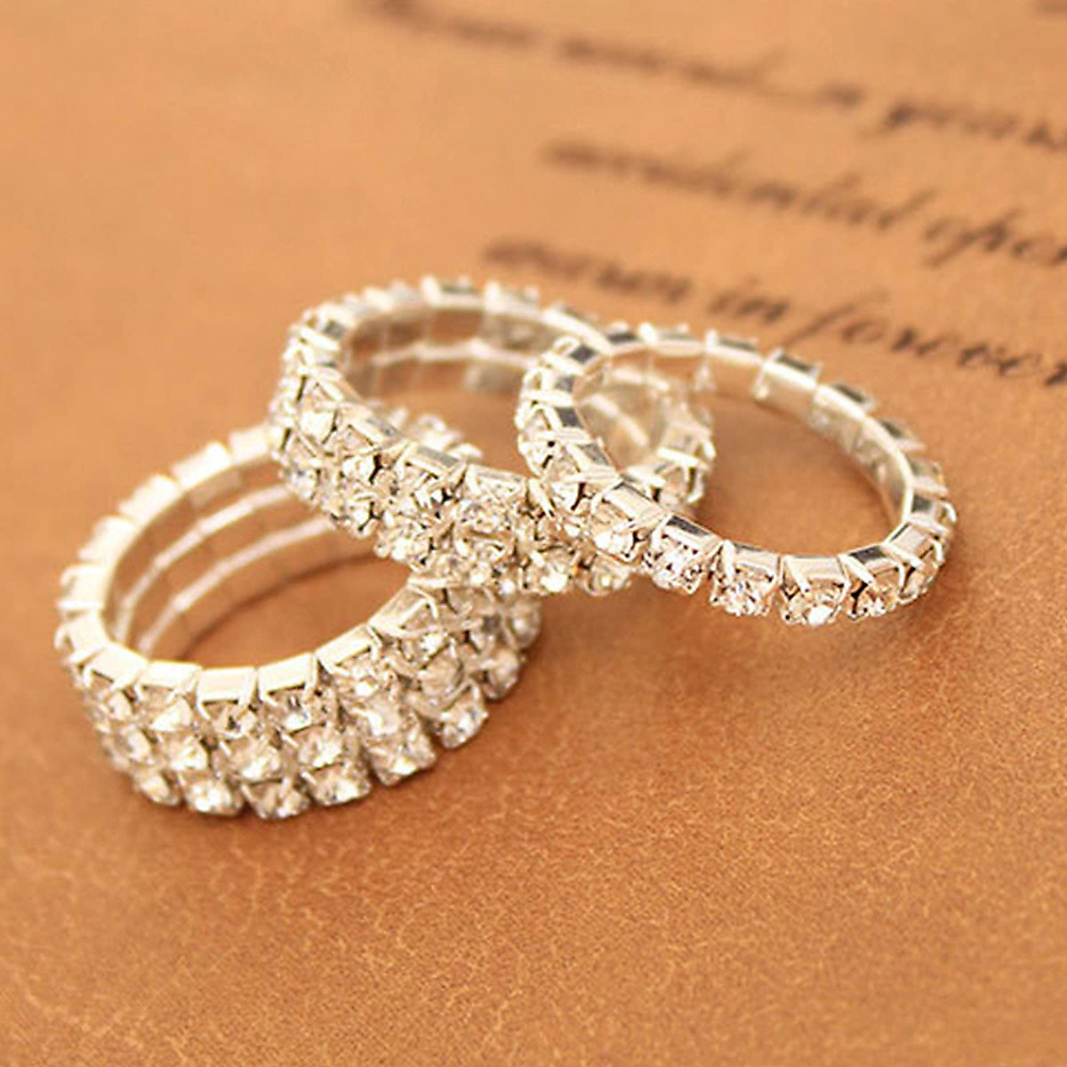 HLIN 12 Pcs Elastic Crystal Toe Ring Silver Rhinestone Accessories Body Jewelry