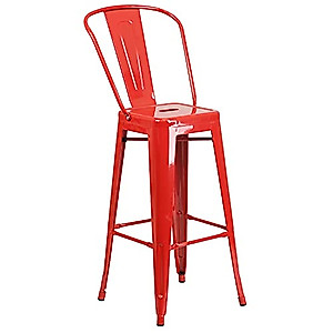 Flash Furniture Commercial Grade 30" Round Red Metal Indoor-Outdoor Bar Table Set with 2 Cafe Stools