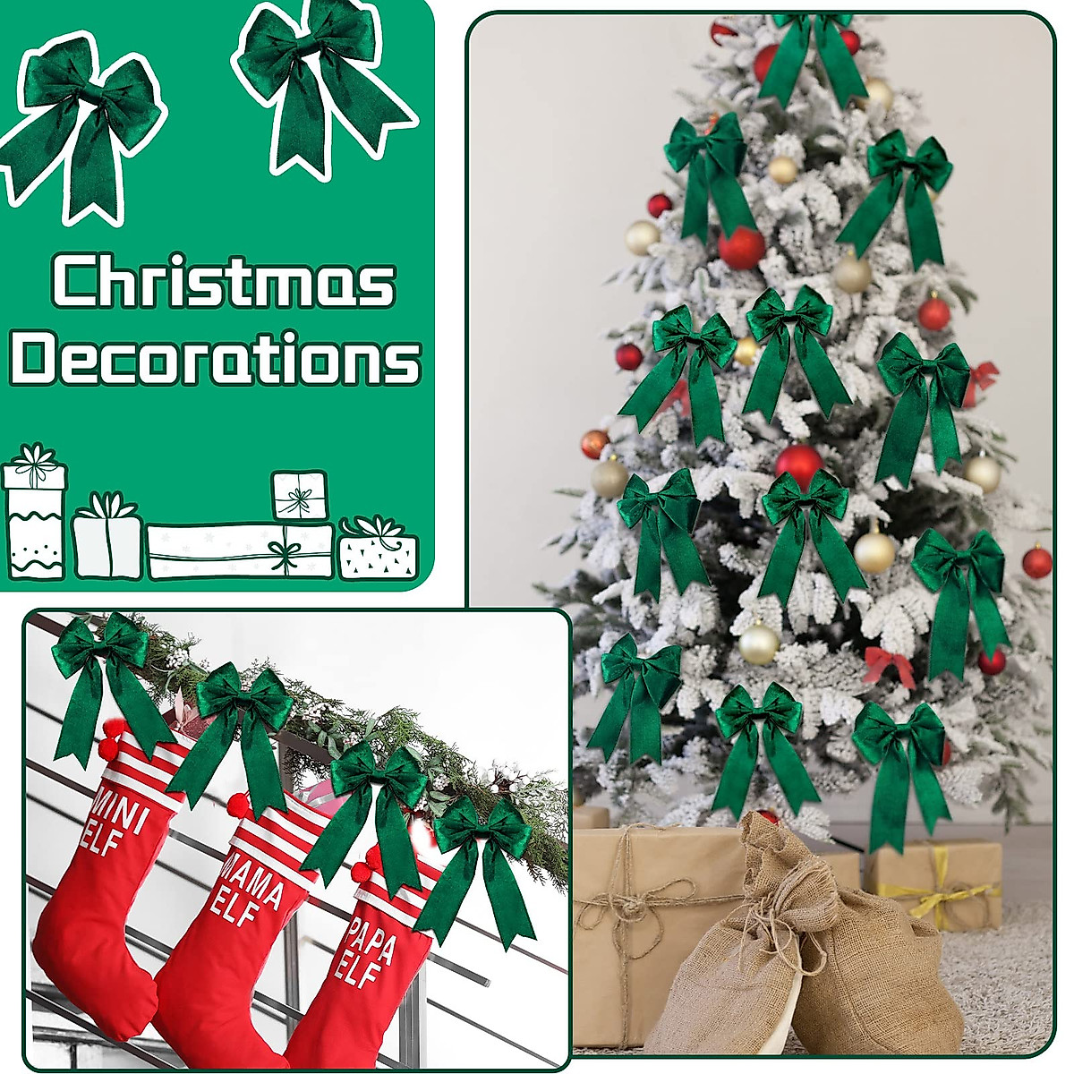 WILLBOND 50 Yards 2.5 Inch Christmas Velvet Wired Ribbon Fabric Decorative Ribbon Gift Wrapping Ribbon for DIY Craft Christmas Holiday Bows Wreath Wedding Indoor Outdoor(Green)