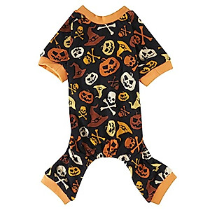 Skull Dog Pajamas Clothes Pumpkin Halloween Pet Costume for Small Dog Pajamas Onesie PJS for Pet Back Length 12"