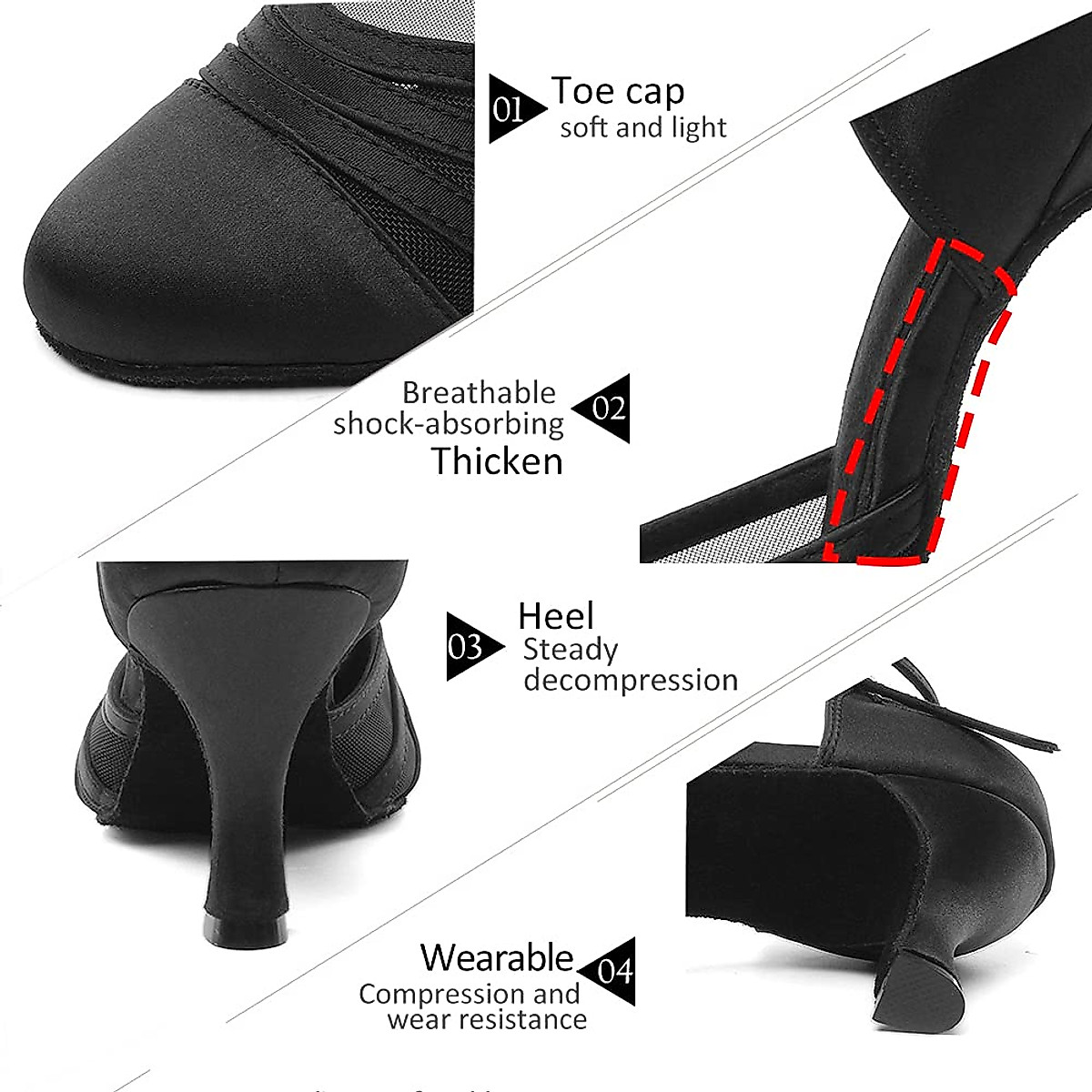 DKZSYIM Women's Satin Latin Dance Shoes Close Toe Ballroom Performance Dancing Shoes,YCL189-Black-7.5,US 9