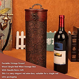 Red Wine Gift Storage Box 34cm Single Bottles Wooden Retro Decorative Carrying Case Round Barrel With Handle for Birthday Party Wedding Anniversary Celebrations