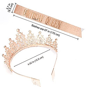 Birthday Queen Sash & Crystal Tiara Kit, Didder Rhinestones Crown Glitter Birthday Sash Birthday Crowns for Women Girls Birthday Tiaras for Women Hair Accessories for Prom Party Gift (Rose Gold)