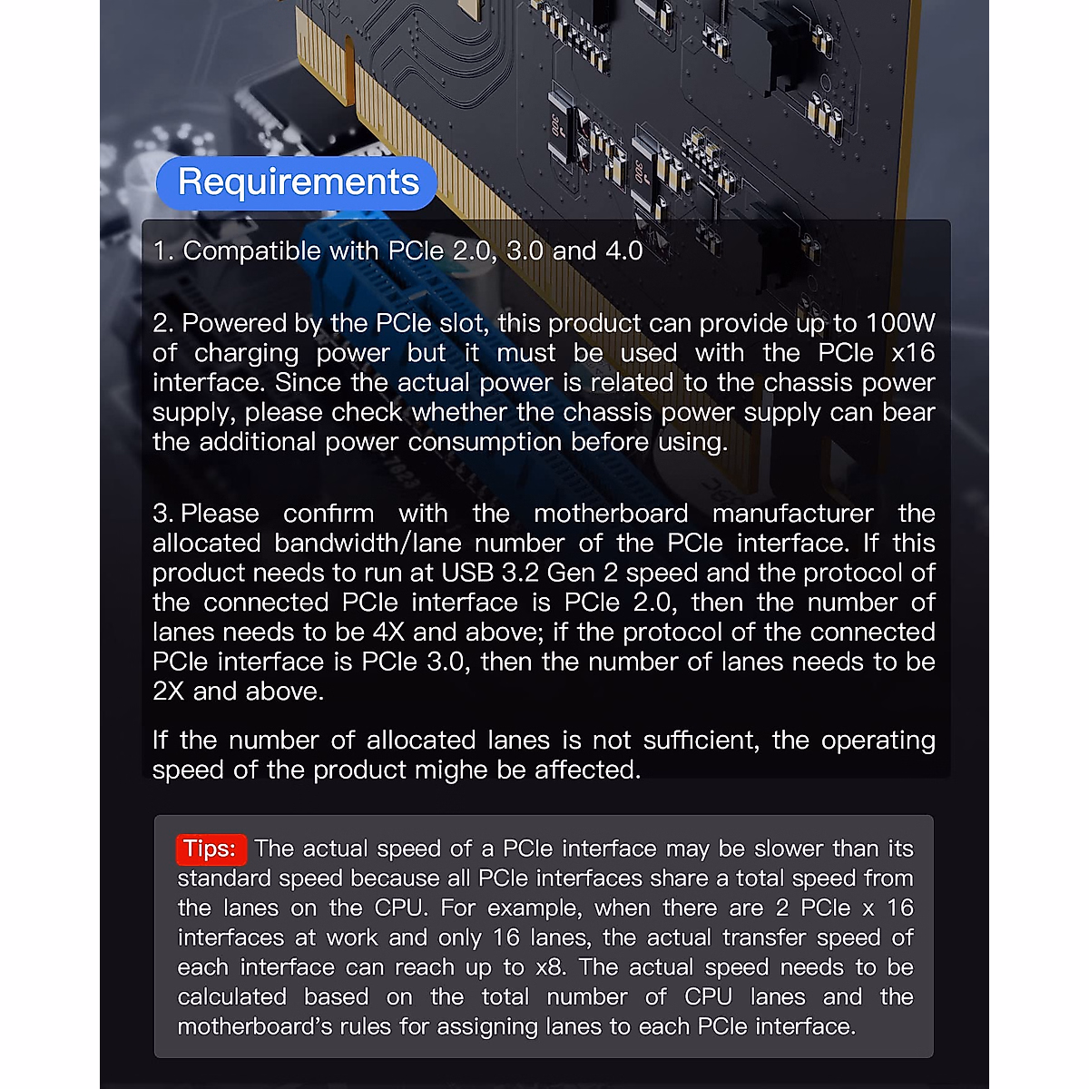Inateck Power Supply USB PCIe Card Total 16 Gbps Bandwidth, USB 3.2 Gen 2, with 8 USB Ports KU8212