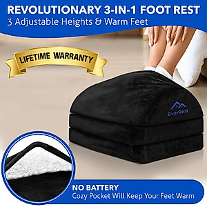 EverRest Foot Rest for Under Desk at Work - Warm Cozy Feet Pocket - Tall Adjustable Footrest for Gaming Computer Chair - Ergonomic Foot Rest Stool Pillow Back Pain Relief Office Footrests 3 Heights
