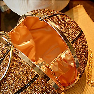 CHBC Rhinestone Basketball Evening Bag Round Wedding Wristlets Handbag Bridal Clutch Purse with Detachable Chain (Brown)