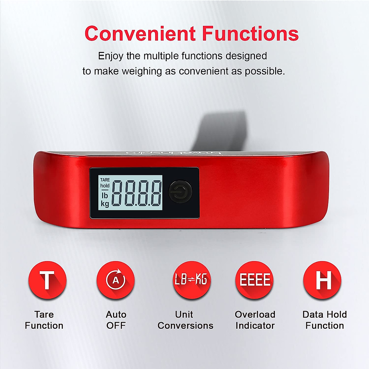 Travel Inspira Luggage Scale, Digital Luggage Scales, Baggage Scale with Backlit LCD Display,110LB / 50KG, Battery Included (Red)