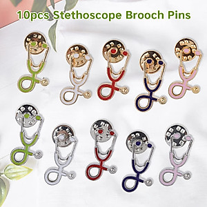 Fawcotu 10pcs Stethoscope Brooches,Alloy Nurse Doctor Pins Mini Stethoscope Lapel Pins Decor for Clothing Bag,Women Gift(As Shown)