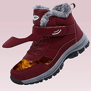 GWTAECH Men Hiking Boot Warm Ankle Booties Non-Slip Winter Shoes Snow Footwear for Male Waterproof Hiking Boots for Men Climbing Shoe（9.5,A3-Red