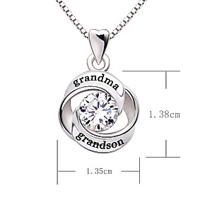 ALOV Jewelry Sterling Silver grandma and grandson Love Heart Cubic Zirconia Pendant Necklace