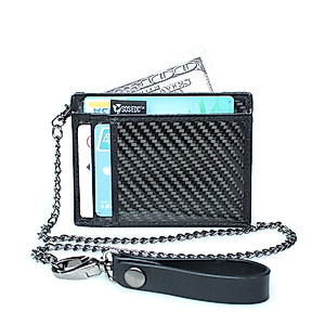Minimalist Carbon Fiber RFID Blocking Anti-Theft Wallet w/Removable Chain